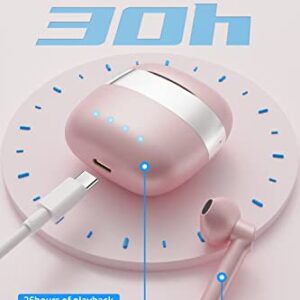 Wireless Earbuds,ENC Noise Cancelling Deep Bass in-Ear Stereo Ear Buds,IPX6 Waterproof Bluetooth 5.1 Headphones with Mic, USB-C Charging Case, Touch Control Earphones for iPhone & Android Pink