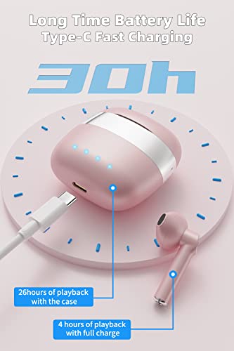 Wireless Earbuds,ENC Noise Cancelling Deep Bass in-Ear Stereo Ear Buds,IPX6 Waterproof Bluetooth 5.1 Headphones with Mic, USB-C Charging Case, Touch Control Earphones for iPhone & Android Pink