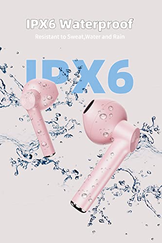 Wireless Earbuds,ENC Noise Cancelling Deep Bass in-Ear Stereo Ear Buds,IPX6 Waterproof Bluetooth 5.1 Headphones with Mic, USB-C Charging Case, Touch Control Earphones for iPhone & Android Pink