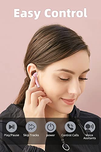 Wireless Earbuds,ENC Noise Cancelling Deep Bass in-Ear Stereo Ear Buds,IPX6 Waterproof Bluetooth 5.1 Headphones with Mic, USB-C Charging Case, Touch Control Earphones for iPhone & Android Pink