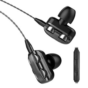 leaqu earbuds wired dual moving coil in-ear wired sport earphones steady firm black