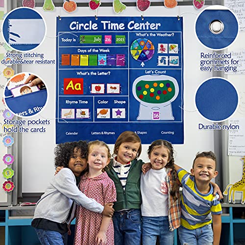 Circle Learning Time Center Pocket Chart Calendar Set, Educational Pocket Chart Learning Shape, Color Classroom Pocket Chart-Number Pocket Chart Wording Rhyme Pictures Pocket Chart