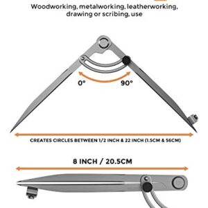 Nicpro 8 Inch Compass for Woodworking with Wing and Pencil Holder, Professional Carpenter Pencil Compass Great for Geometry, Drawing, Drafting