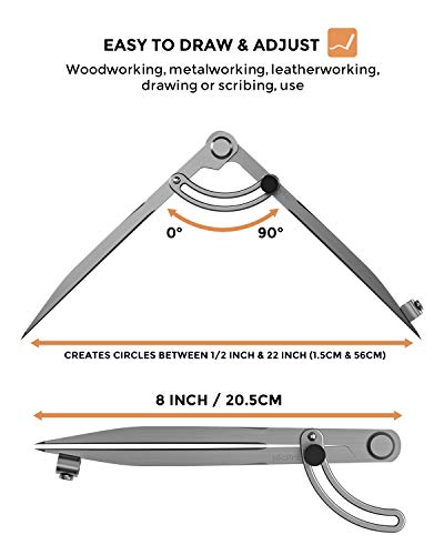 Nicpro 8 Inch Compass for Woodworking with Wing and Pencil Holder, Professional Carpenter Pencil Compass Great for Geometry, Drawing, Drafting