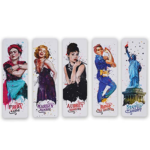 Cultural Icon Bookmarks: Legends Through History Series, 5-Pack. Frida Kahlo, Marilyn Monroe, Audrey Hepburn, Rosie The Riveter, Statue of Liberty.