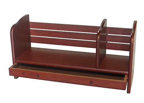 Proman Products Renaissance Desktop Red Wood Book Rack Adjustable with Drawer, 24" W x 8" D x 12" H, Reddish Walnut