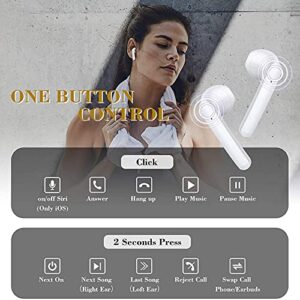 Wireless Earbud Bluetooth 5.0 Headphones with Charging Case, IPX8 Waterproof, 3D Stereo Air Buds in-Ear Ear Buds Built-in Mic, Open Lid Auto Pairing for Android/Samsung/Apple iPhone - White