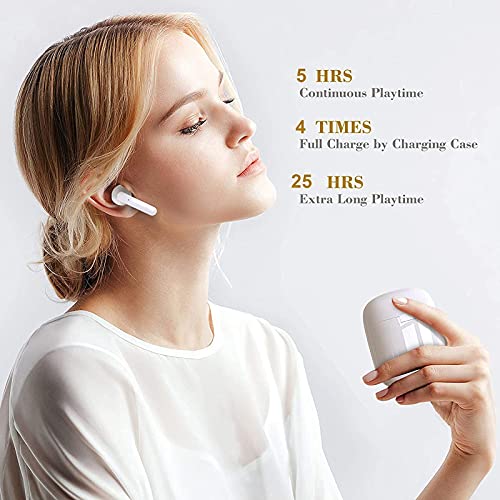 Wireless Earbud Bluetooth 5.0 Headphones with Charging Case, IPX8 Waterproof, 3D Stereo Air Buds in-Ear Ear Buds Built-in Mic, Open Lid Auto Pairing for Android/Samsung/Apple iPhone - White