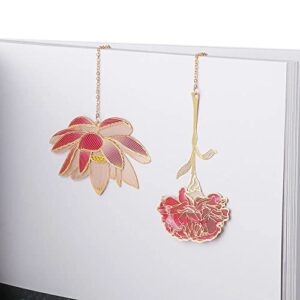 Bookmark 1PC Vintage Metal Bookmark Creative Lotus Flower Rose Leaf Vein Hollow Pendant Apricot Leaf Bookmark School Office Supplies(Lotus Leaf)