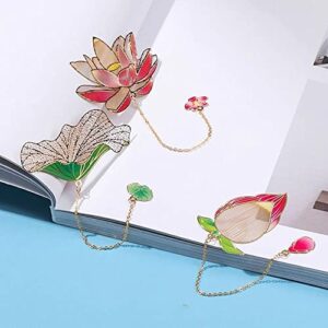 Bookmark 1PC Vintage Metal Bookmark Creative Lotus Flower Rose Leaf Vein Hollow Pendant Apricot Leaf Bookmark School Office Supplies(Lotus Leaf)