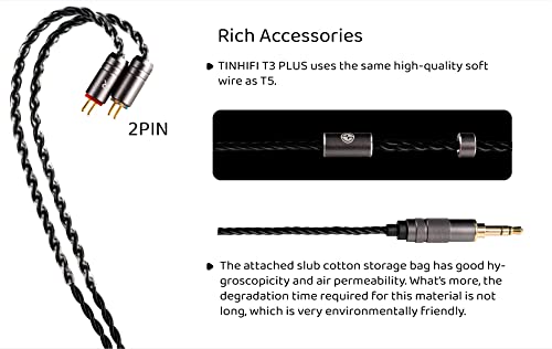 Keephifi Tinhifi T3 Plus Earphone, 10MM LCP Dynamic Driver in Ear Monitor for Clear Sound, with Detachable Cable Headset, HiFi Bass Noise-Isolating Earbud for Music,Game,Sport