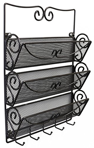 DecoBros Wall Mount 3 Tier Letter Rack Organizer w/ Key Holder, Bronze