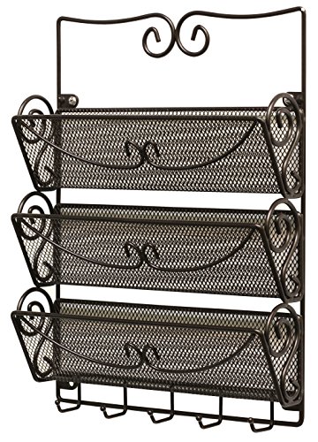 DecoBros Wall Mount 3 Tier Letter Rack Organizer w/ Key Holder, Bronze