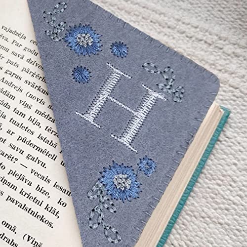 Personalized Hand Embroidered Corner Bookmark, 26 Letters Cute Flower Embroidered Corner Bookmark Embroidery Book Marker Clip for Book Lovers Bookmarks for Reading Lovers Meaningful Gift