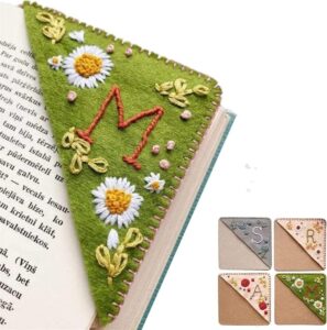 personalized hand embroidered corner bookmark, cute flower letter embroidery bookmarks, felt triangle page corner for book reading lovers meaningful gift