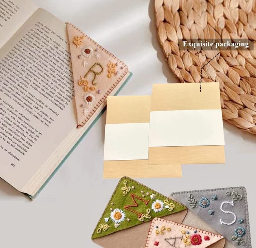 Personalized Hand Embroidered Corner Bookmark, Cute Flower Letter Embroidery Bookmarks, Felt Triangle Page Corner for Book Reading Lovers Meaningful Gift