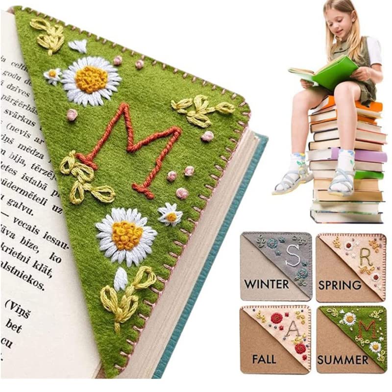 Bookmark Kit Hand Stitched Felt Corner Flower Bookmark,Book Page Markers Set,Unique Funny Bookmarks for Readers Book Lovers Gift (Summer)