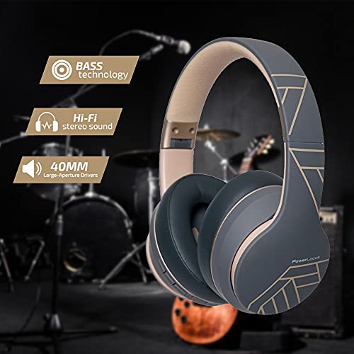 PowerLocus Wireless Bluetooth Headphones, Bluetooth Headphones Over Ear, Super Bass Hi-Fi Stereo, Soft Earmuffs, Foldable Wireless and Wired with Mic for Cell Phones, Online Class, Home Office, PC,TV