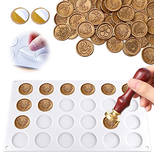 Silicone Wax Seal Mat, Pad for Wax Seal Stamp, DOSTK 24-Cavity Wax Sealing Mat with 60Pcs Removable Sticky Dots for DIY Craft Adhesive Waxing