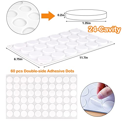 Silicone Wax Seal Mat, Pad for Wax Seal Stamp, DOSTK 24-Cavity Wax Sealing Mat with 60Pcs Removable Sticky Dots for DIY Craft Adhesive Waxing