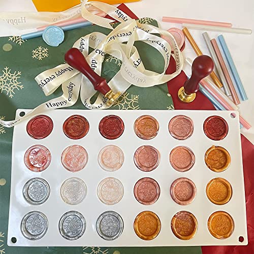 Silicone Wax Seal Mat, Pad for Wax Seal Stamp, DOSTK 24-Cavity Wax Sealing Mat with 60Pcs Removable Sticky Dots for DIY Craft Adhesive Waxing