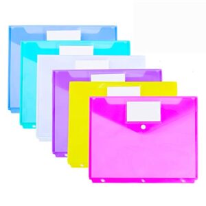 12 pack poly binder pocket, side loading,letter size, pocket folders poly envelopes clear document folders for 3 ring binder with label pocket & snap button