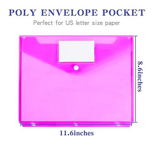 12 Pack Poly Binder Pocket, Side Loading,Letter Size, Pocket Folders Poly Envelopes Clear Document Folders for 3 Ring Binder with Label Pocket & Snap Button