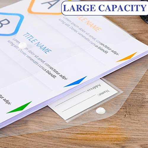 12 Pack Poly Binder Pocket, Side Loading,Letter Size, Pocket Folders Poly Envelopes Clear Document Folders for 3 Ring Binder with Label Pocket & Snap Button