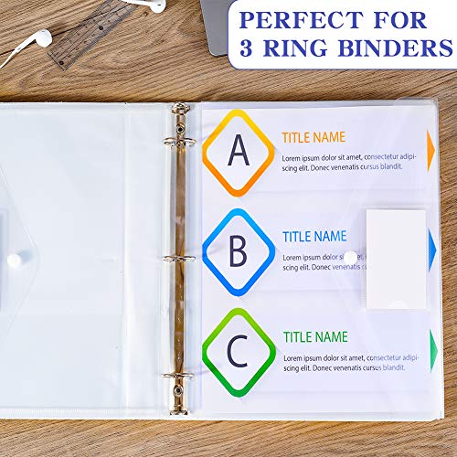 12 Pack Poly Binder Pocket, Side Loading,Letter Size, Pocket Folders Poly Envelopes Clear Document Folders for 3 Ring Binder with Label Pocket & Snap Button