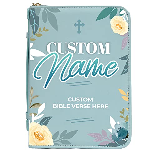 9.6x6.6 Inch Personalized Bible Cover, Custom Bible Cover – Personalized Leatherette Bible Cover and Carrying Case with Handle, Womens Bible Case - Teal (Design 1)