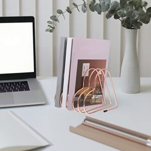 STOBOK Adjustable Bookends Metal Wire Heart Shaped Bookends Desktop Magazine File Holder Record Organizer Newspaper CD Display Rack for Home Office Bookshelf Rose Gold