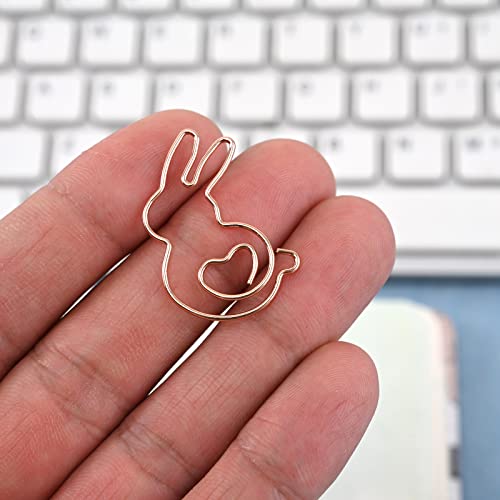 ZELARO 20 Pieces Cute Paper Clips, Metal Rabbit Shaped Paper Clips Animal Bookmark Clip for Home Office School Documents, Notes Organizing (Gold)