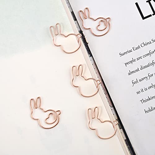 ZELARO 20 Pieces Cute Paper Clips, Metal Rabbit Shaped Paper Clips Animal Bookmark Clip for Home Office School Documents, Notes Organizing (Gold)