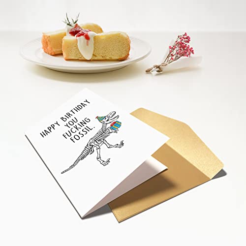 Chenive Funny Getting Older Birthday Card for Him Her, Rude Birthday Card for Man Women, Happy Birthday You F*cking Fossil