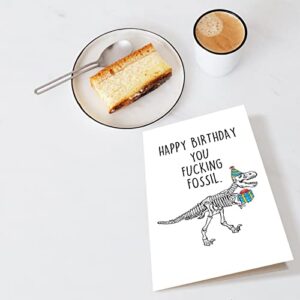 Chenive Funny Getting Older Birthday Card for Him Her, Rude Birthday Card for Man Women, Happy Birthday You F*cking Fossil