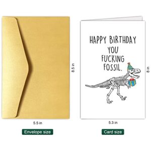 Chenive Funny Getting Older Birthday Card for Him Her, Rude Birthday Card for Man Women, Happy Birthday You F*cking Fossil