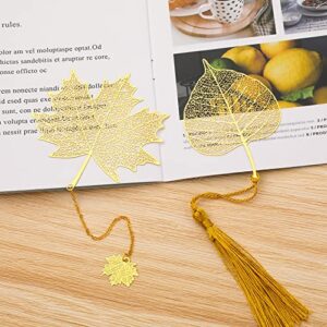 Golden Hollow Bookmark, 6pcs Metal Leaf Bookmarks with Chain or Tassels for Book Lovers, Teachers, Students, Writers, Readers, Children, Adults, Men, Women