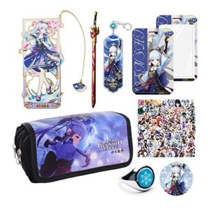 hungahaapai genshin impact pencil case with metal brass bookmark and weapon-pen for school students total 8 genshin impact merch ayaka