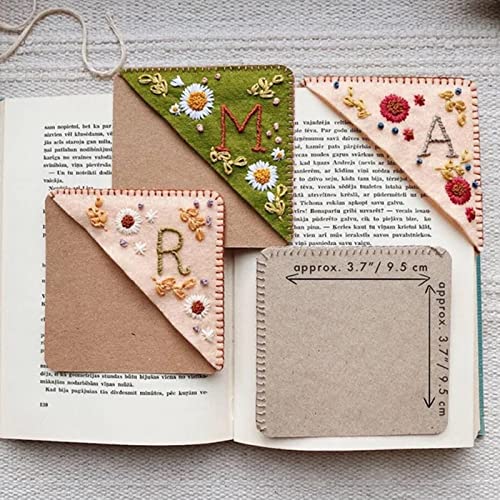 MUDUH Hand Embroidered Corner Seasonal Bookmark, 1PC Creative Bookmark Decorations Cute First Letter Bookmarks for Book Lovers