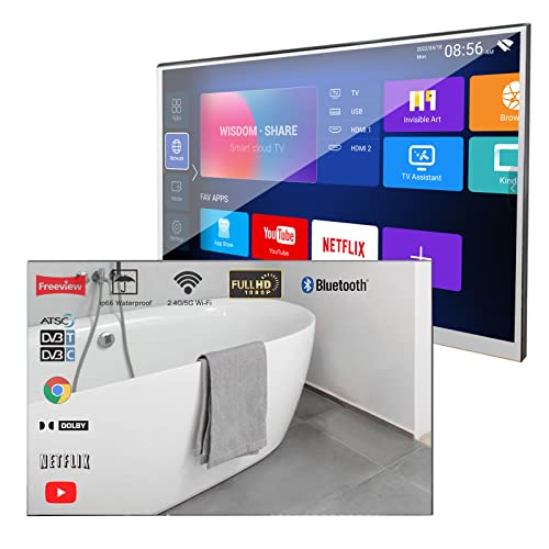 Soulaca 22 inches Smart Mirror TV Screen Waterproof Bathroom Shower Television Integrated WiFi Bluetooth 1080P ATSC Tuner 2023 New Model