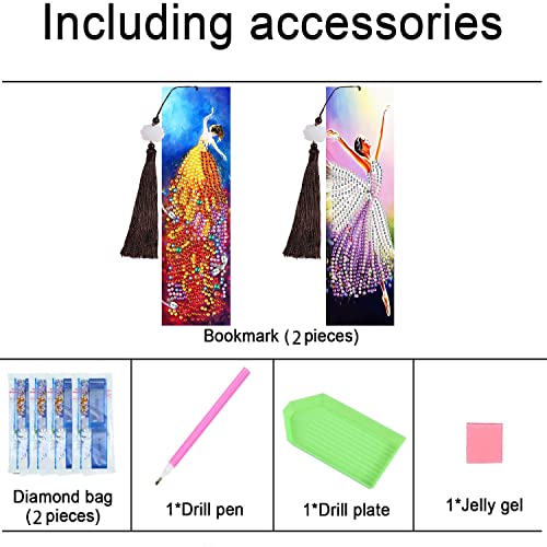 pigpigboss Ballet Girl Diamond Painting Bookmark 2 Pieces DIY Bookmark with Tassel Special Shaped Diamond Painting Dancing Girl Bookmark Diamond Dots Art for Adult Kid Book Decor Art