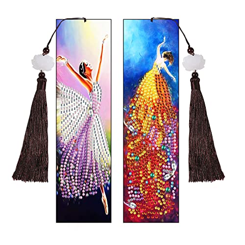 pigpigboss Ballet Girl Diamond Painting Bookmark 2 Pieces DIY Bookmark with Tassel Special Shaped Diamond Painting Dancing Girl Bookmark Diamond Dots Art for Adult Kid Book Decor Art