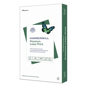 hammermill printer paper, premium laser print 24 lb, 8.5 x 14-1 ream (500 sheets) – 98 bright, made in the usa, 104612