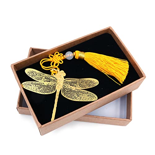 Alnicov Metal Bookmark with Tassels,Golden Brass Dragonfly Bookmark,a Unique Gift for Book Lovers Reader or Librarian