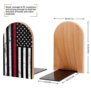 NFGSE Book Ends, 2 Pcs 5 X 3 Inch Modern Home Decorative Bookends for Shelves, Fashion Design Wood Book Stopper for Heavy Books Office School Home Kitchen America Firefighter Flag Thin Red Line