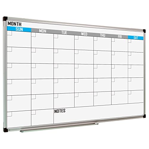 XBoard Magnetic Calendar Whiteboard 48" x 32" - Monthly Calendar Dry Erase Board, White Board + Colorful Calendar Board, Silver Aluminium Framed Monthly Planning Board