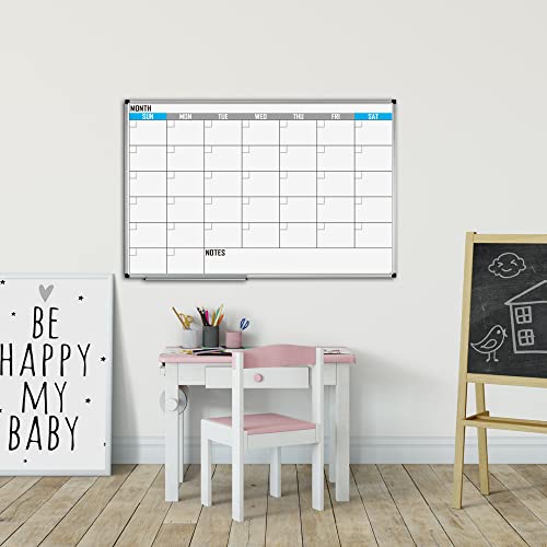 XBoard Magnetic Calendar Whiteboard 48" x 32" - Monthly Calendar Dry Erase Board, White Board + Colorful Calendar Board, Silver Aluminium Framed Monthly Planning Board