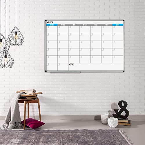 XBoard Magnetic Calendar Whiteboard 48" x 32" - Monthly Calendar Dry Erase Board, White Board + Colorful Calendar Board, Silver Aluminium Framed Monthly Planning Board