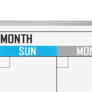 XBoard Magnetic Calendar Whiteboard 48" x 32" - Monthly Calendar Dry Erase Board, White Board + Colorful Calendar Board, Silver Aluminium Framed Monthly Planning Board