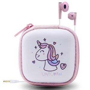 dtmnep kids earbuds for back to school with cute earphones storage case, unicorn earbuds for kids in-ear headphones of electronics wired 3.5mm with mic, lovely gifts for school girls and boys (pink)